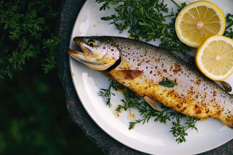 Fresh Cooked Fish on Plate stock image. Image of dinner - 359835119