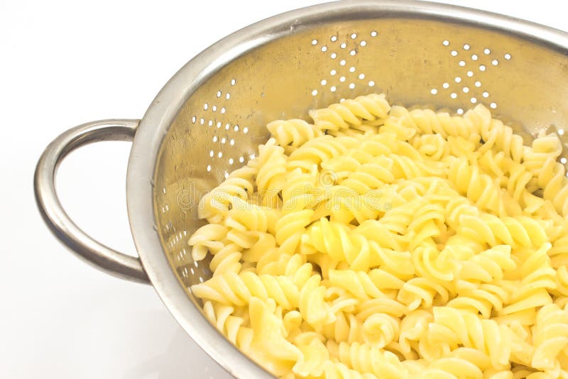 Fresh Cooked Fusilli Pasta in Strainer Stock Photo - Image of cook ...