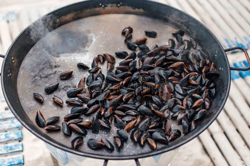 Fresh Cooked Mussels in Herbs Close-up Stock Photo - Image of fresh ...