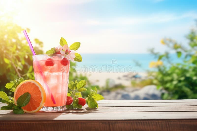 Fresh Cool Summer Drink on the Beach AI Generated Stock Image - Image ...