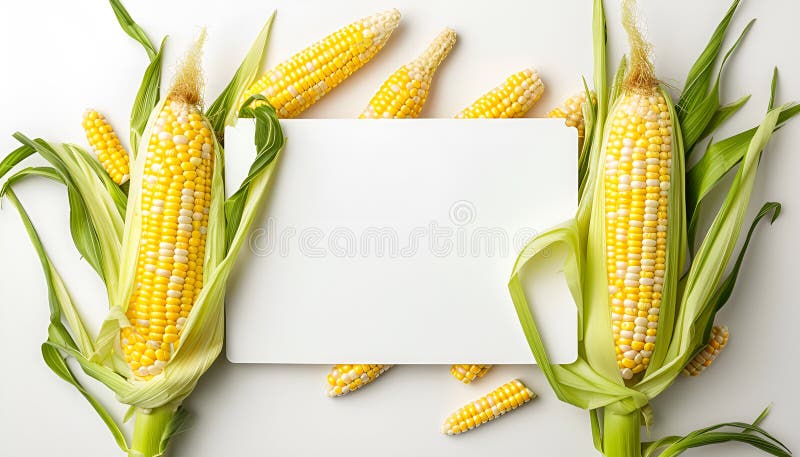 Fresh Corn Around the Edge of a Piece of White Paper Stock Image ...