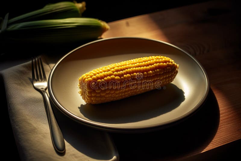 Fresh Corn on the Cob on a Ceramic Plate, Delicious Grilled Corn ...