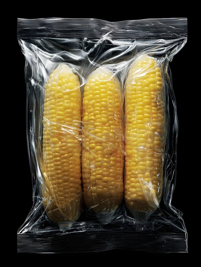 Fresh Corn on the Cob in Sealed Plastic Packaging Stock Illustration ...