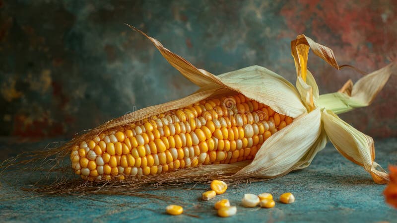Fresh Corn Cob, a Single Ear of Corn with Its Husk Partially Peeled ...