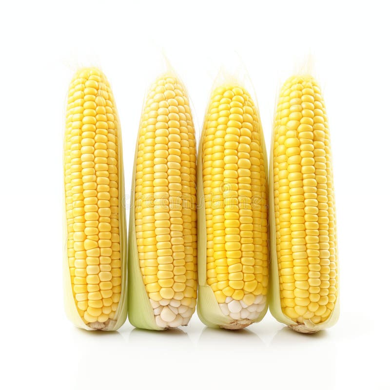 Fresh Corn Cobs Arranged Neatly on a White Surface Highlighting Their ...