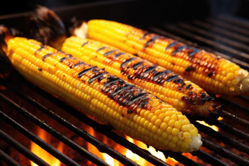 Fresh Corn Cobs Grilling Over Charcoal Stock Photo - Image of grilling ...
