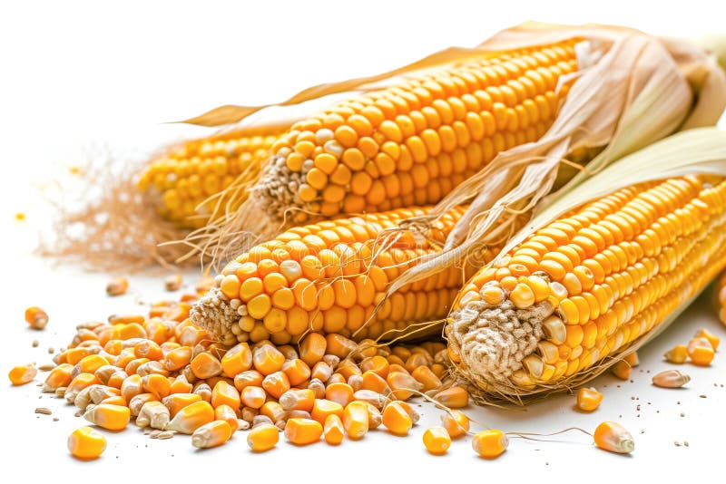 Fresh Corn Cobs and Kernels on White Background Stock Illustration ...
