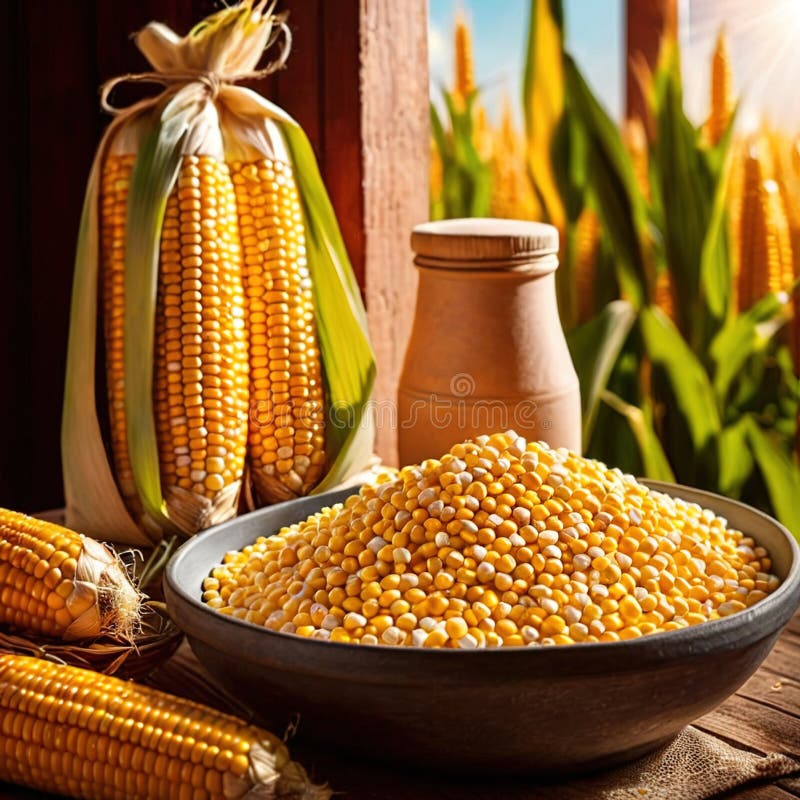 Fresh Corn with Corn Meal and Corn Flour, Processed Cooking Ingredients ...