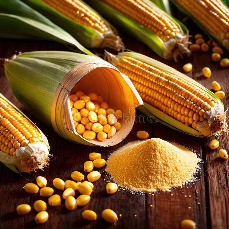 Fresh Corn with Corn Meal and Corn Flour, Processed Cooking Ingredients ...