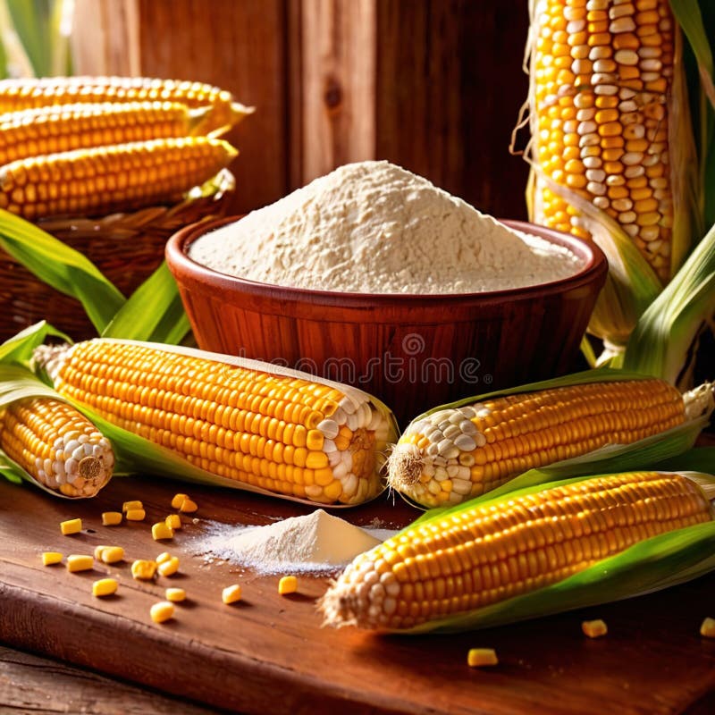 Fresh Corn with Corn Meal and Corn Flour, Processed Cooking Ingredients ...