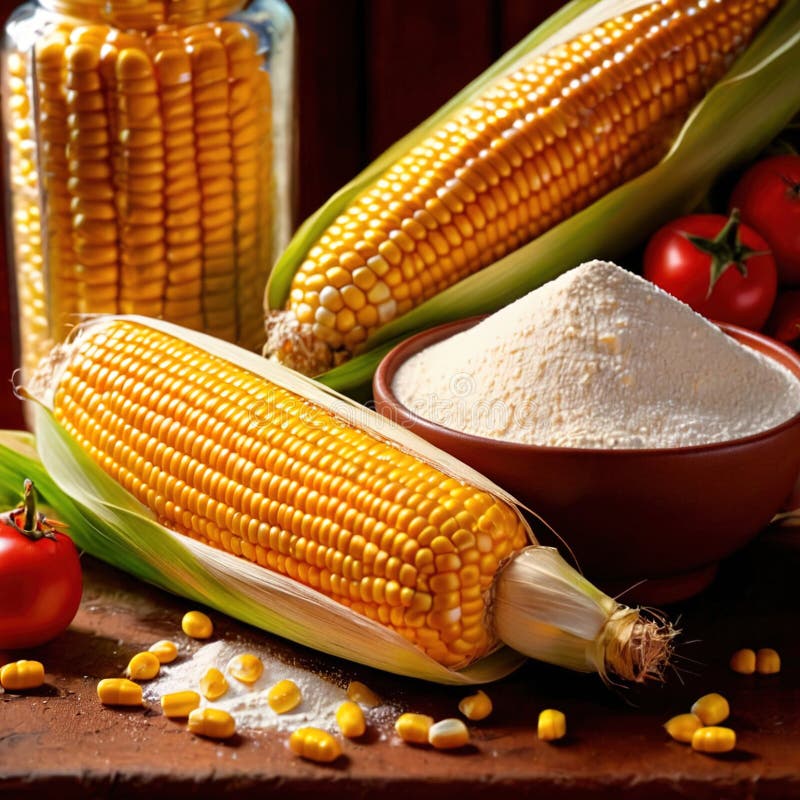 Fresh Corn with Corn Meal and Corn Flour, Processed Cooking Ingredients ...