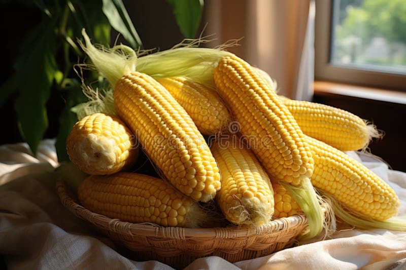 Fresh Corn in Ears on the White Stock Illustration - Illustration of ...