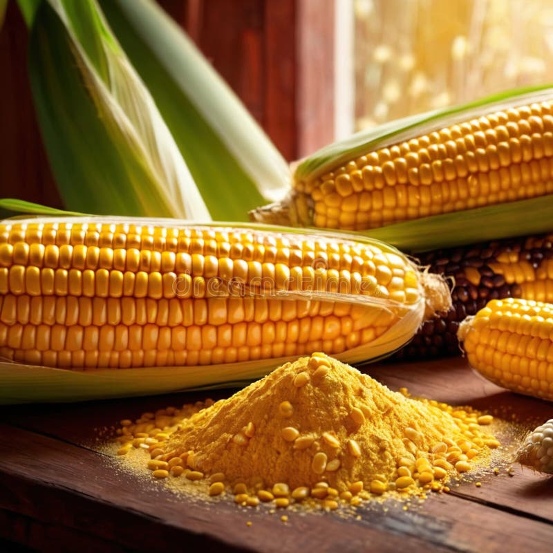 Fresh Corn with Corn Meal and Corn Flour, Processed Cooking Ingredients ...