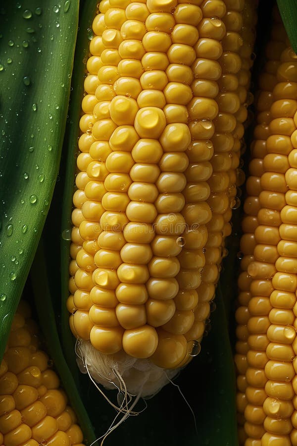 Fresh Corn Seamless Background, Adorned with Glistening Droplets of ...