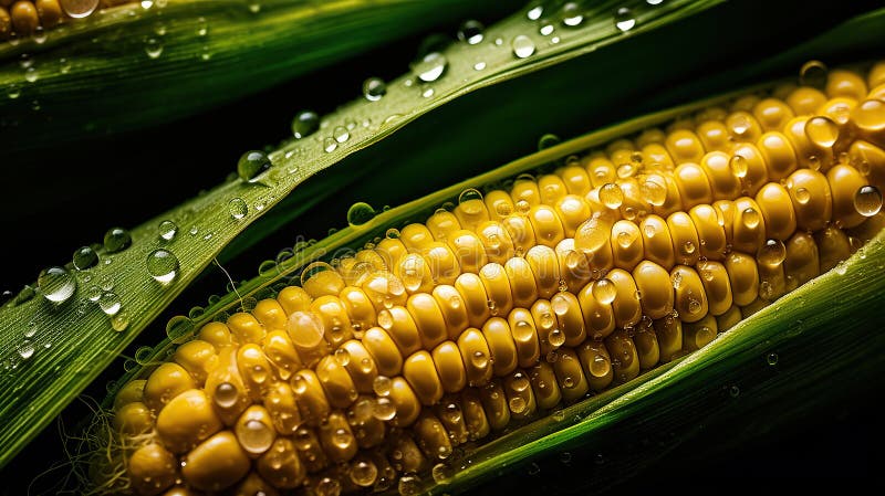 Fresh Corn Seamless Background, Adorned with Glistening Droplets of ...