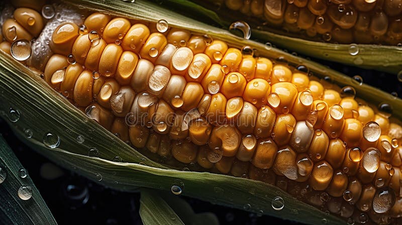 Fresh Corn Seamless Background, Adorned with Glistening Droplets of ...
