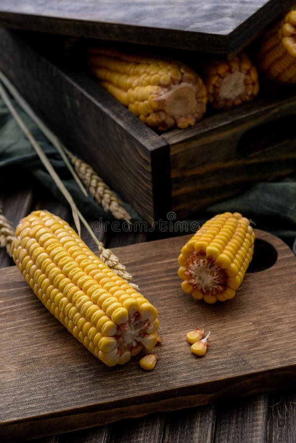 Fresh corn stock photo. Image of produce, board, green - 79773178
