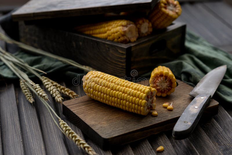 Fresh corn stock photo. Image of rural, board, cooking - 79773182