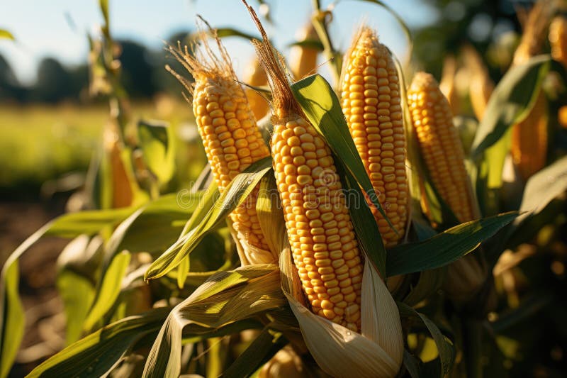 Fresh Corn on the Stalk in the Field with the S Stock Illustration ...