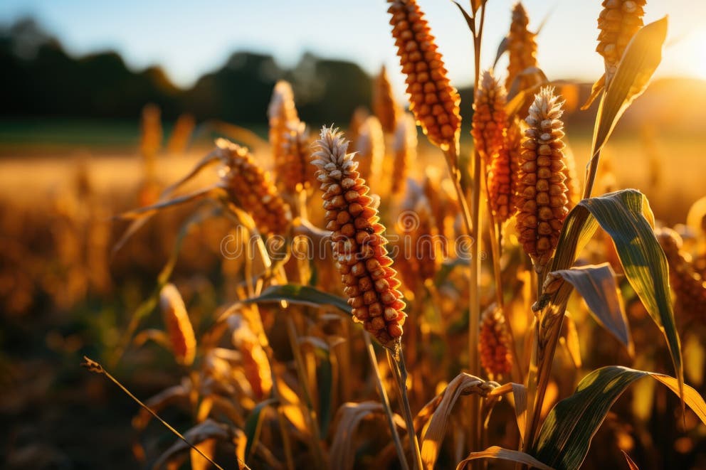 Fresh Corn on the Stalk in the Field with the S Stock Illustration ...