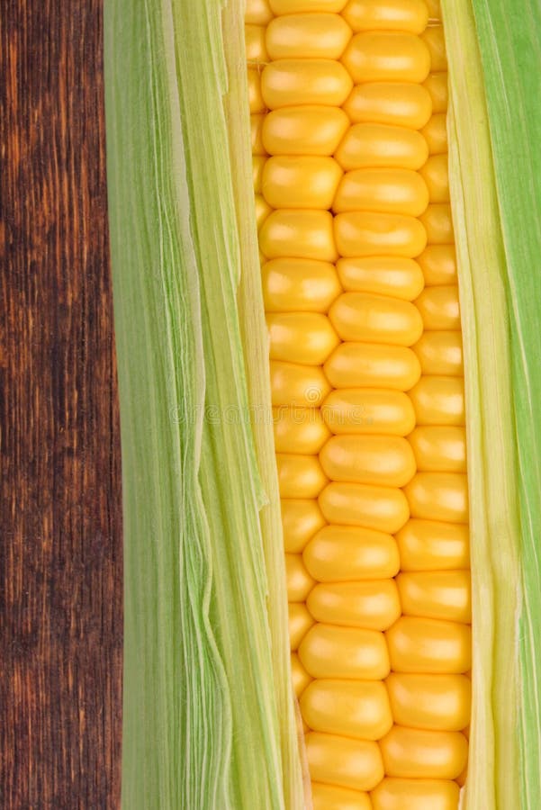 Fresh Corn on the Wooden Table Closeup, Top View Stock Image - Image of ...
