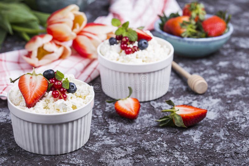 Fresh Cottage Cheese and Berries Stock Image - Image of gourmet, cream ...