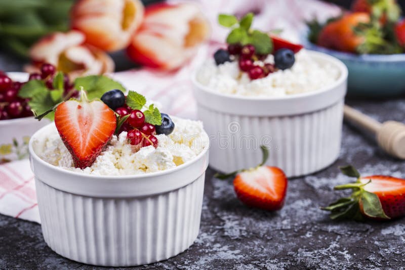 Fresh Cottage Cheese and Berries Stock Photo - Image of berries ...