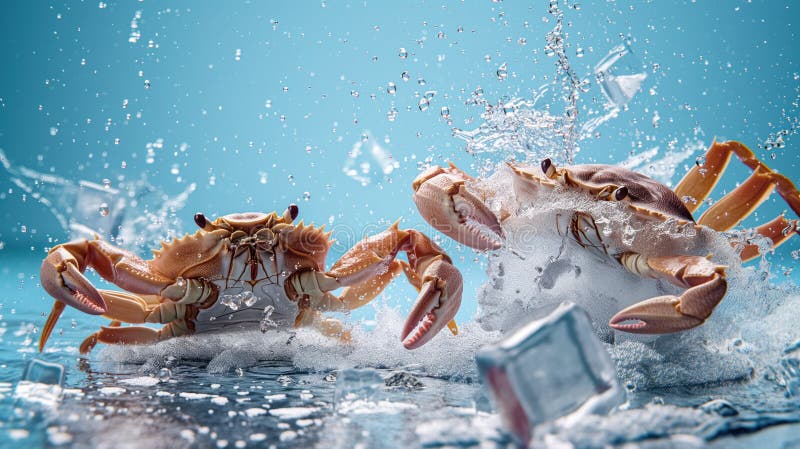 Fresh Crabs with Splashing Water and Ice Cubes Stock Illustration ...