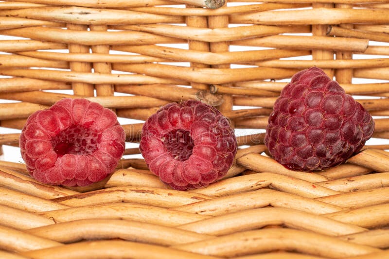 Fresh Crimson Raspberry with Braided Rattan Stock Photo - Image of ...