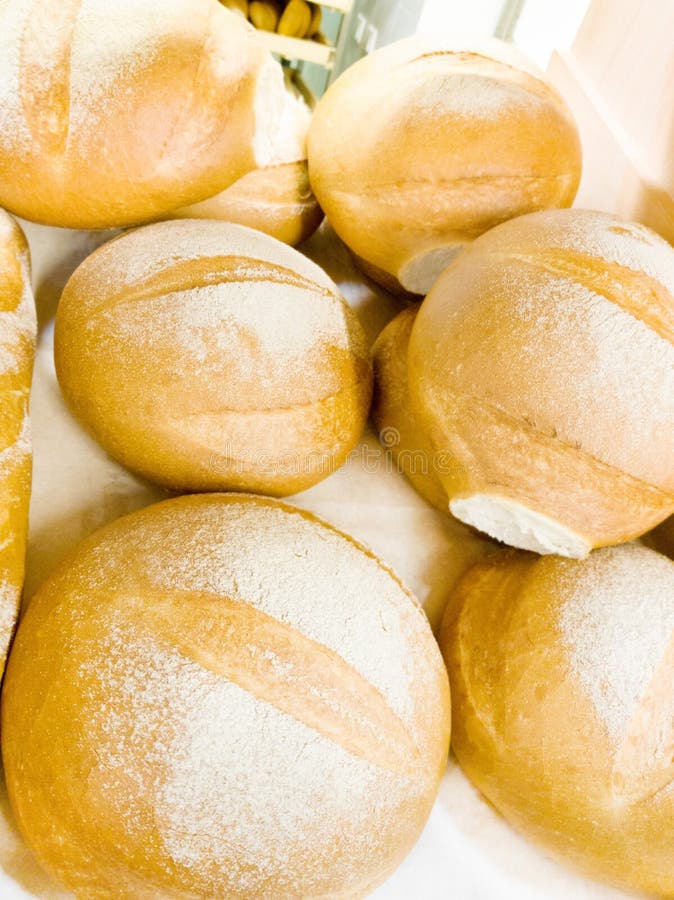 Fresh Crisp Ordinary and Round Bread on the Shelf in the Store Stock ...