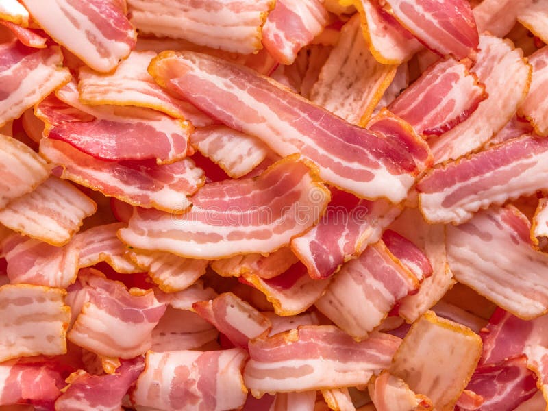 Fresh Crispy Bacon on a White Background. Top View Stock Photo - Image ...