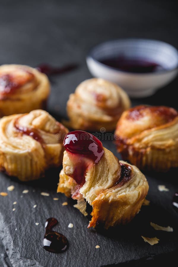 Small Puff Pastry Rolls with Cherry Jam Stock Photo - Image of homemade ...