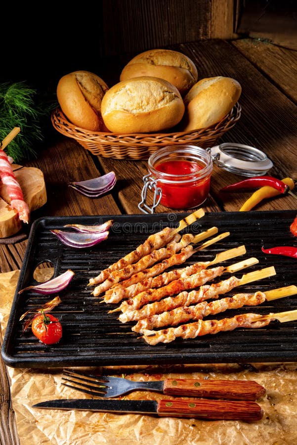 Fresh and Crispy Rustic Pork Belly Grill Sticks Stock Photo - Image of ...