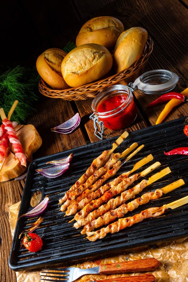 Fresh and Crispy Rustic Pork Belly Grill Sticks Stock Photo - Image of ...