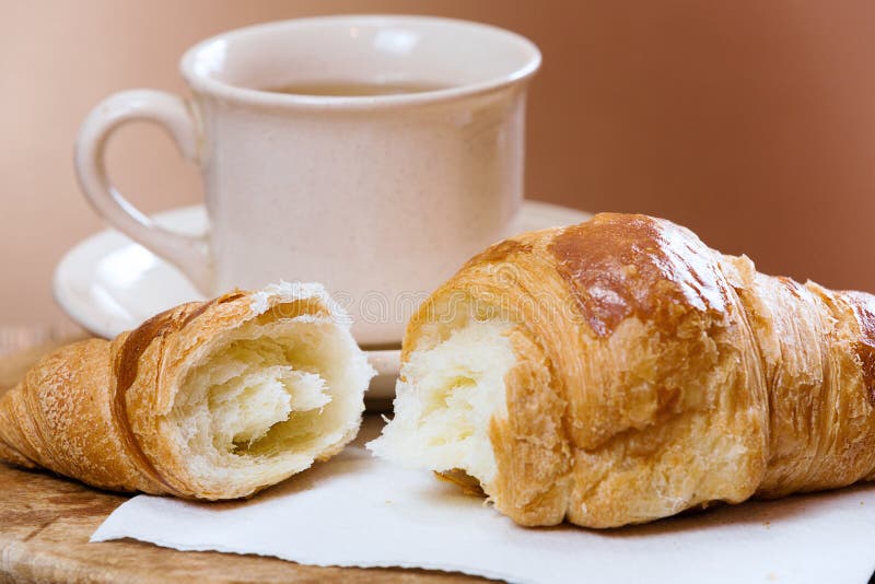 Fresh Croissant and Cup of Tea Stock Image - Image of coffee, french ...