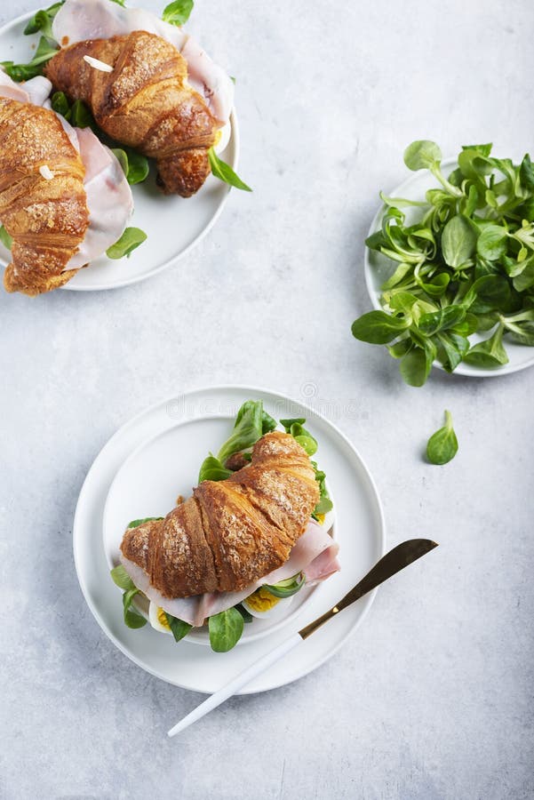 Fresh Croissant with Green Salad Stock Photo - Image of breakfast ...