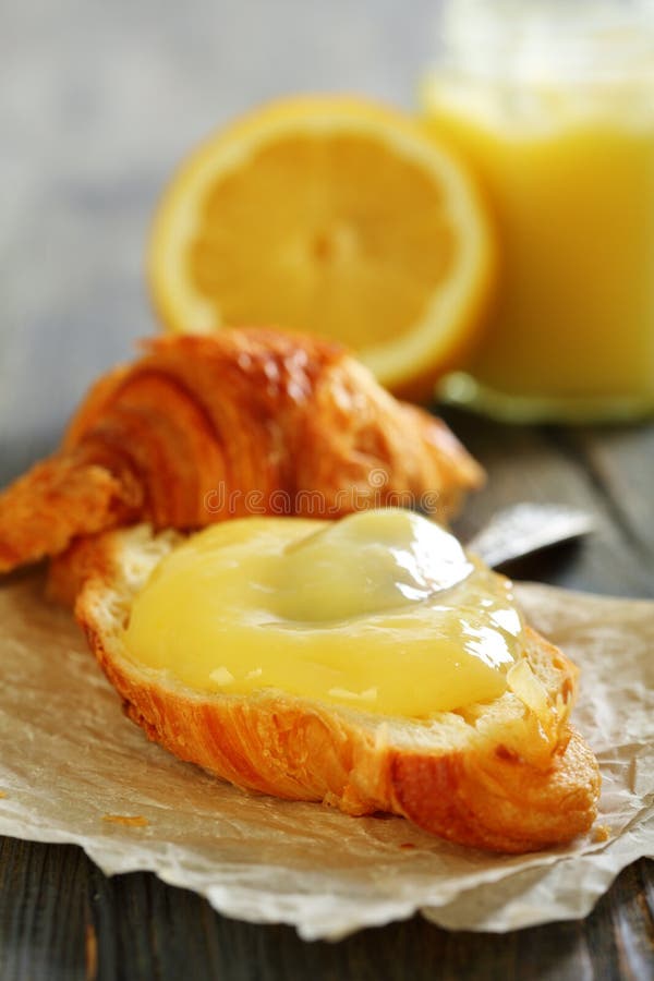 Fresh Croissant with Lemon Curd. Stock Photo - Image of puffed, pastry ...