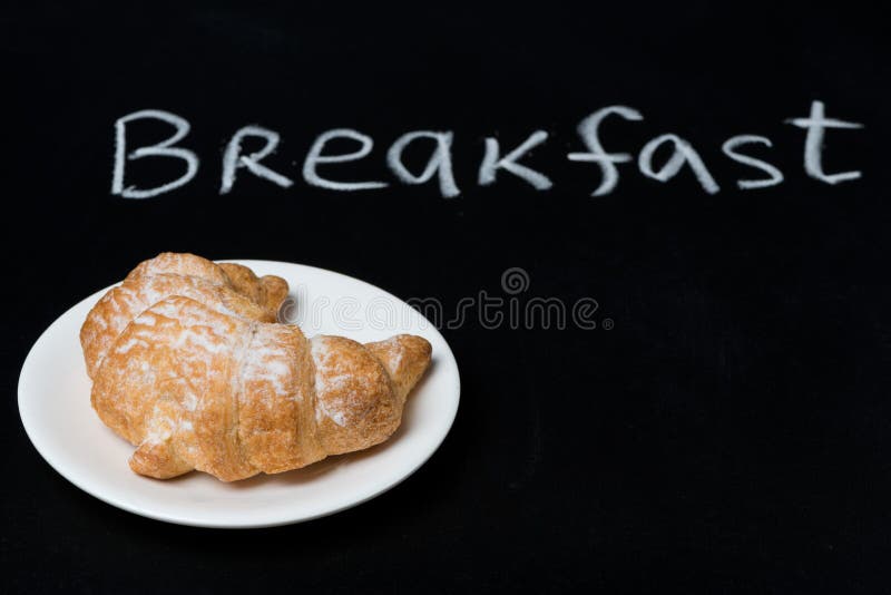 Fresh Croissant on a Plate on the Blackboard Stock Image - Image of ...