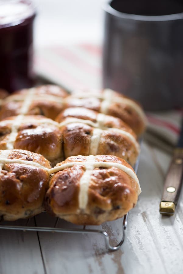 Fresh Cross Buns for Breakfast Stock Image - Image of baked, cream ...