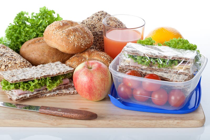 Fresh Crunchy Bread and Lunch Box Stock Image - Image of juice, apple ...