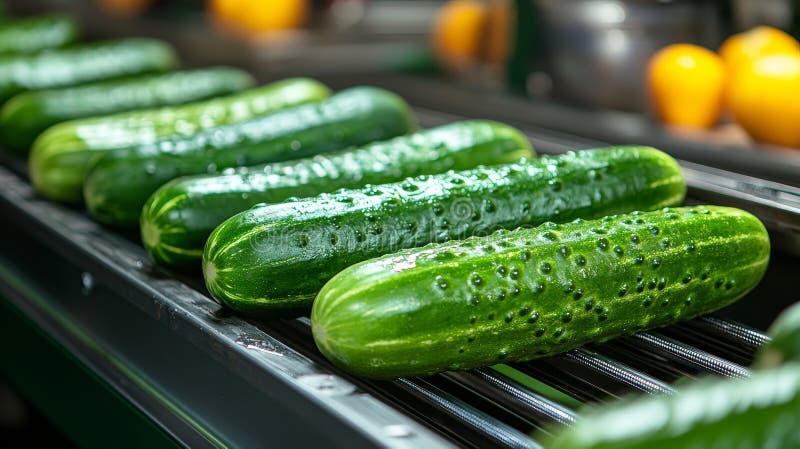 Fresh Cucumber Processing on Conveyor in Industrial Plant for Quality ...