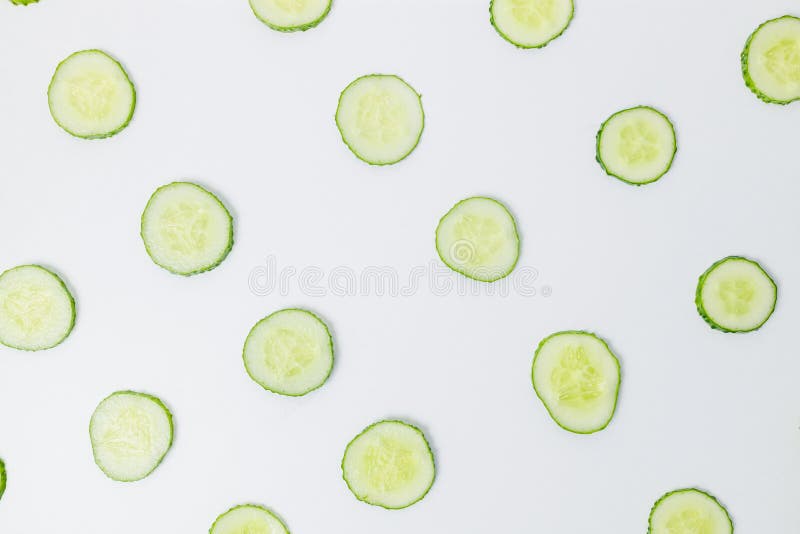 Fresh Cucumber Round Slices on White Background, Top View. Stock Image ...