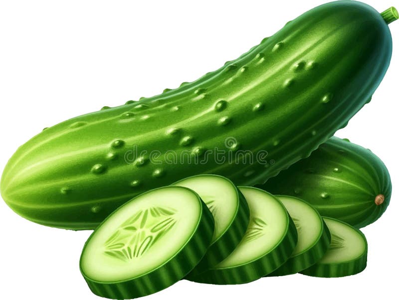 Fresh Cucumber and Sliced Cucumber Vector Illustration Stock Image ...