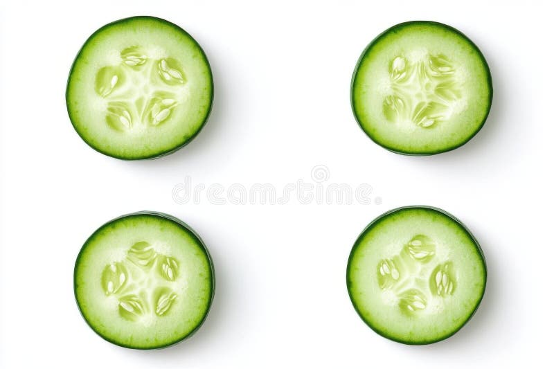 Fresh Cucumber Slices Arranged on White Background, Healthy and ...