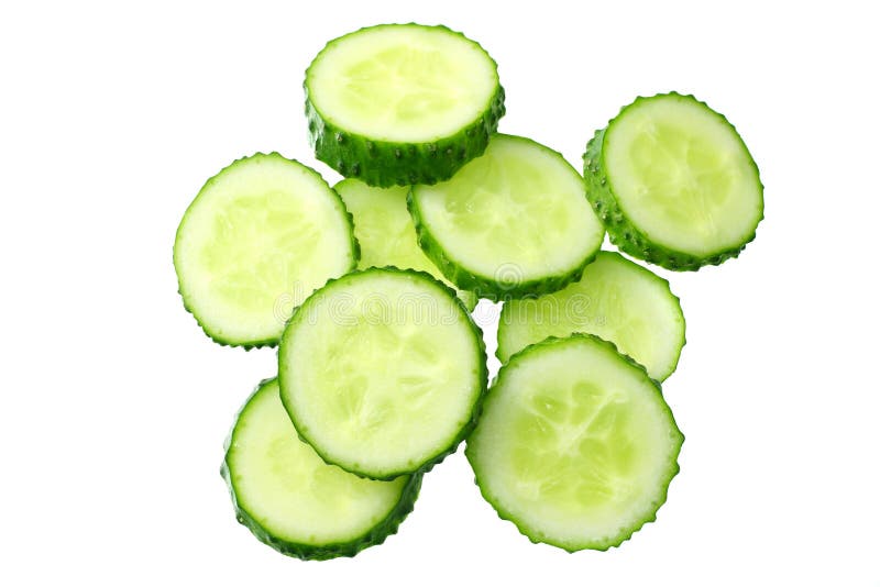 Fresh Cucumber Slices Isolated on White Background. Top View Stock ...