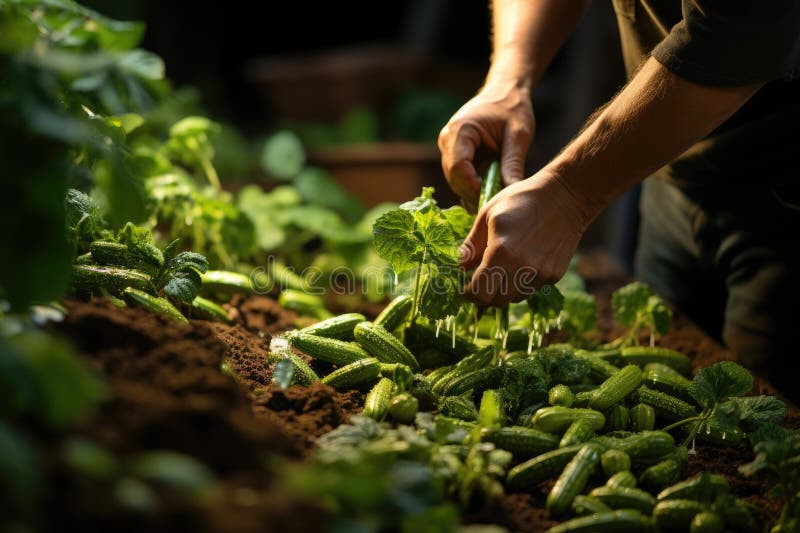 Fresh Cucumbers in Male Hands Stock Illustration - Illustration of ...