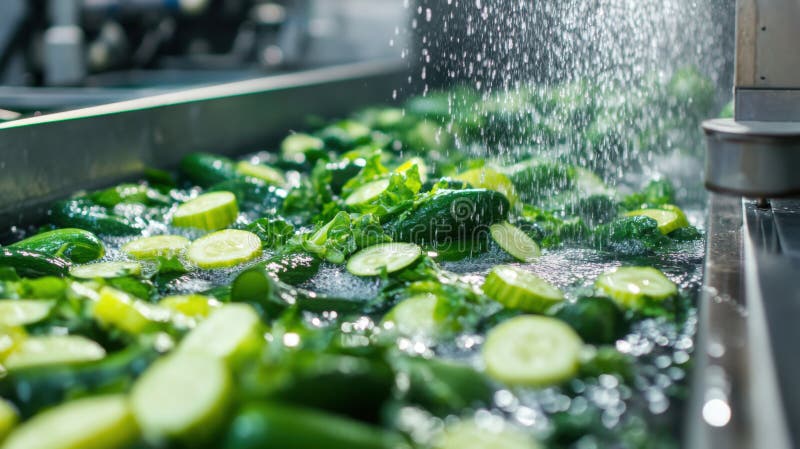 Fresh Cucumbers Washing in Food Processing. AI Generated Stock ...