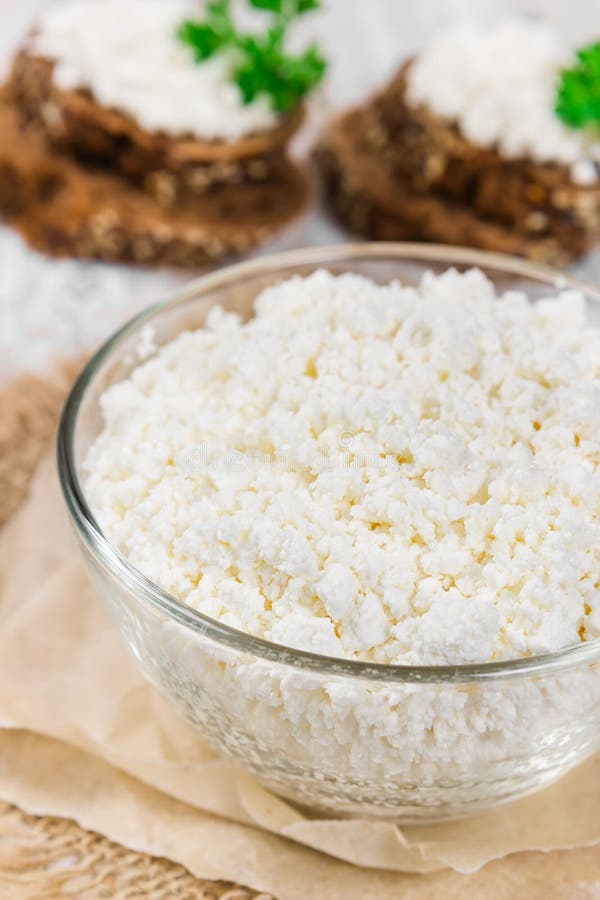 Fresh curd in glass bowl stock photo. Image of milk, fresh - 46875498