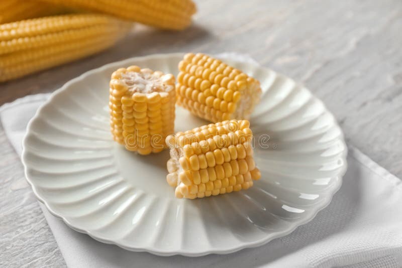 Fresh Cut Corn Cob on Plate Stock Image - Image of food, agriculture ...