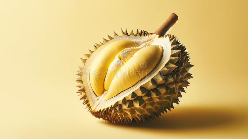 Fresh Cut Durian on a Pastel Yellow Background. the Durian is Split ...